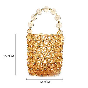 YUSHINY Women Amber Colored Transparent Acrylic Beaded Handmade Bucket Bag for Wedding Party