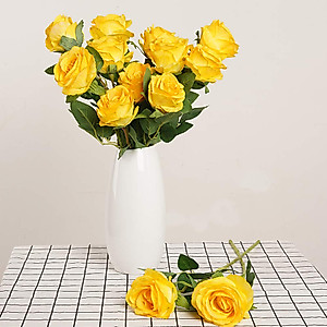 Plobach 12PCS Rose Artificial Flowers Silk Roses Single Long Stem Fake Rose Flower Bouquet Realistic Touch Blossom Arrangement for Wedding Bridal Shower Home Garden Décor (Red-Box)