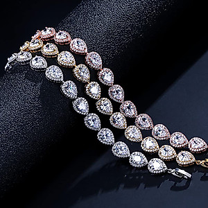 PAENENPH 14K Gold Tear Drop Moissanite Bracelet for Women,Luxury Water Drop Gold Chain Charm Bracelet,Fashion Christmas Jewelry Gift for Her (Rose Gold, 14K Gold)