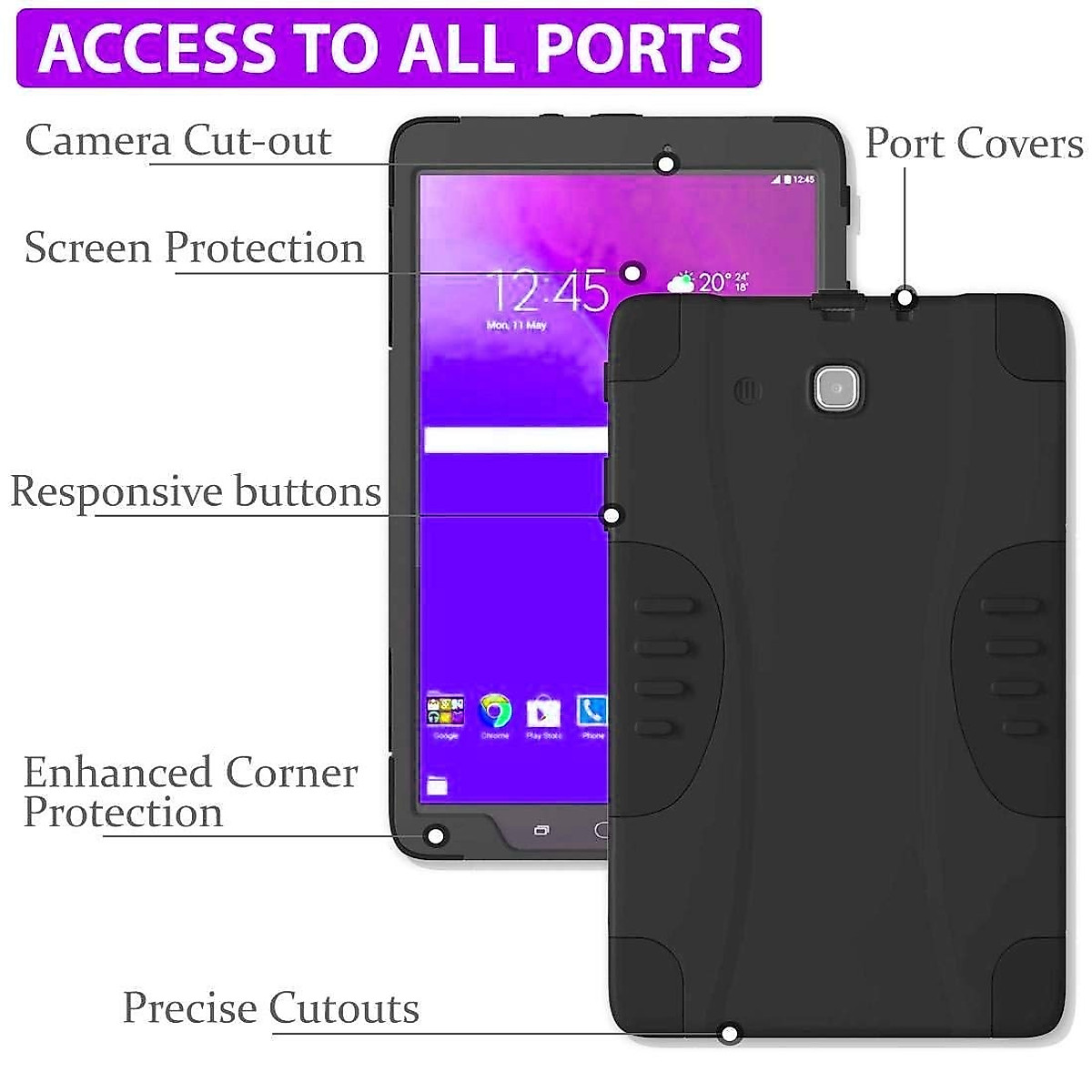 Verizon OEM Rugged Shock Absorbing Impact Protection Case with Built-in Screen Guard for Samsung Galaxy Tab E 9.6" - Black