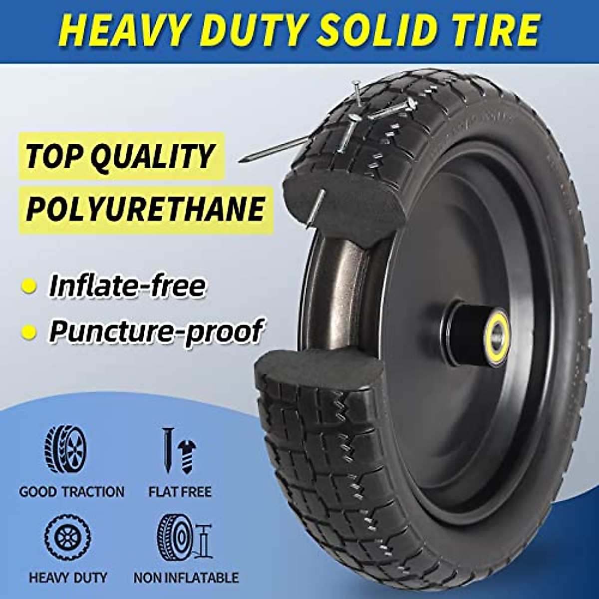 GICOOL 13-Inch Gorilla Cart Tire, Flat-free Solid Tire and Wheel Replacement, with 5/8" Axle Bore Hole, 2.2" Offset Hub for Wheelbarrow Garden Wagon Trolley Dolly Lawn Mover Go Kart