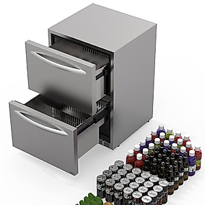 REALONE 24 Inch Under Counter Refrigerator, Stainless Steel Built-in Freestanding Double Drawers Fridge, Beverage Fridge Refrigerator, Digital Display Weatherproof for Outdoor Commercial Home Use