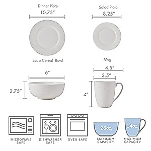 Mikasa Indira Chip Resistant 16-Piece Dinnerware Set, Service For 4, White