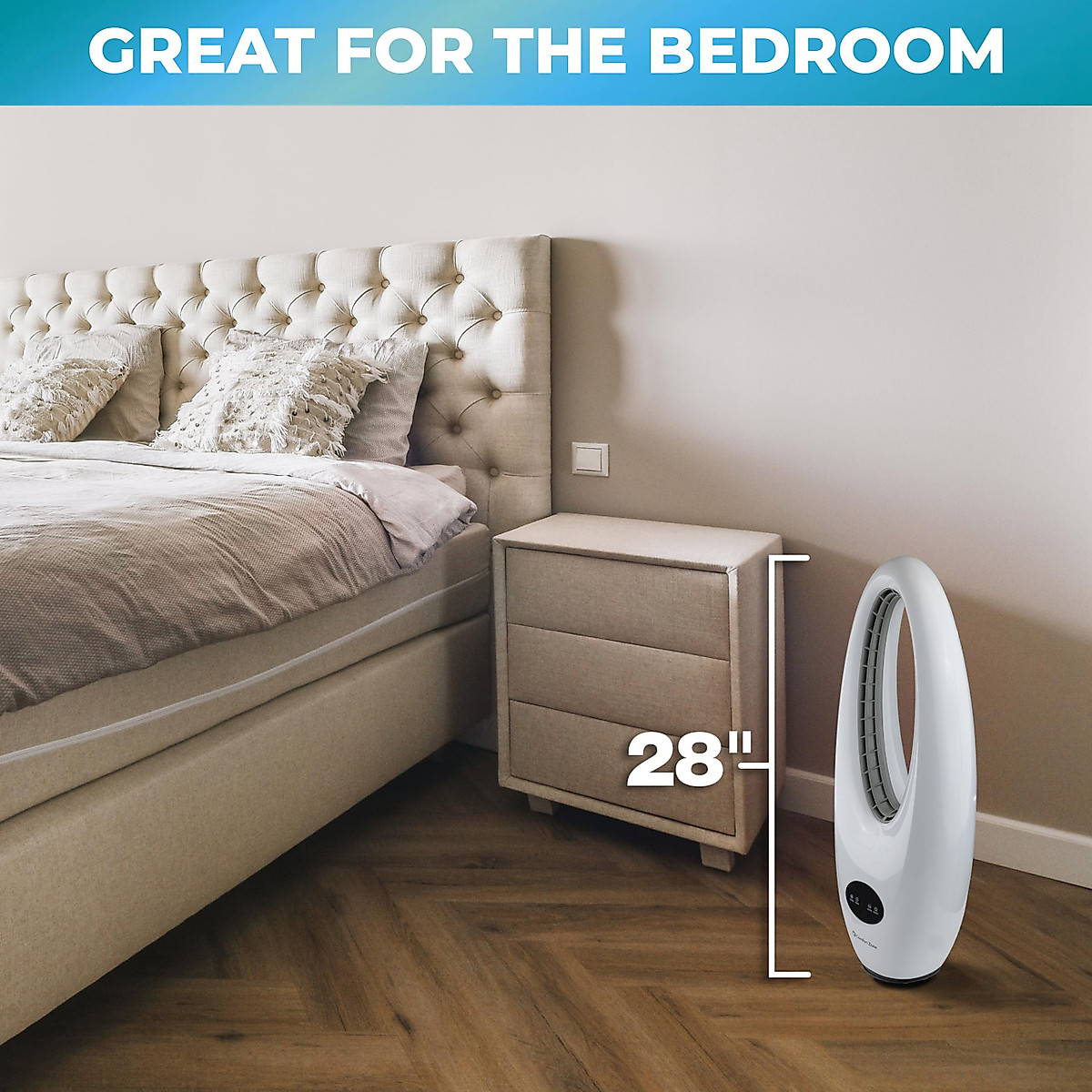 Comfort Zone Oscillating Bladeless Tower Fan with Remote Control, 28 inch, 3 Speed, 70 Degree Oscillation, Portable, 9-Hour Timer, LED Display, Ideal for Home, Bedroom, Dorm & Office, CZ12548