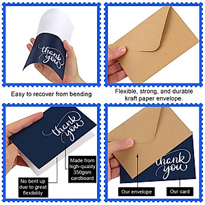 Joyberg 34 PCS Thank You Cards With Envelopes, Blank Navy Baby Shower Thank You Cards, Brown Paper Envelopes and Stickers Thank You Notes, Wedding Thank You Cards With Envelopes