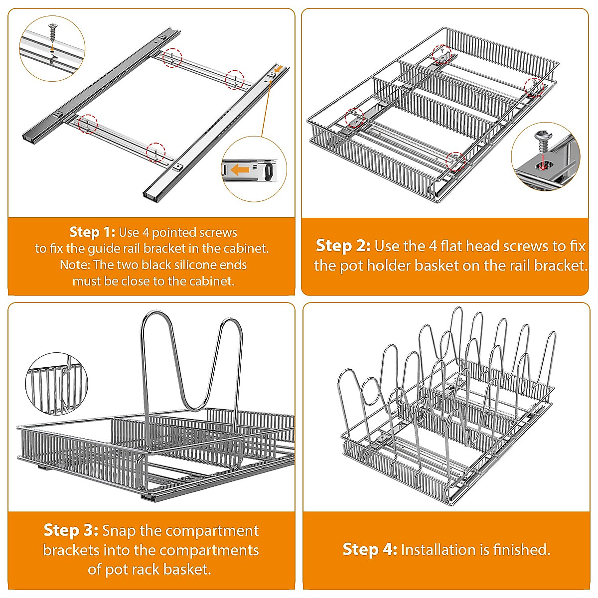 VyGrow Pots and Pans Organizer, Pull Out Pot and Pan Organizer for Cabinet Kitchen Pantry with 10 Adjustable Dividers, Heavy Duty Pan Organizer Rack 11Wx17.5Dx8.34H inch