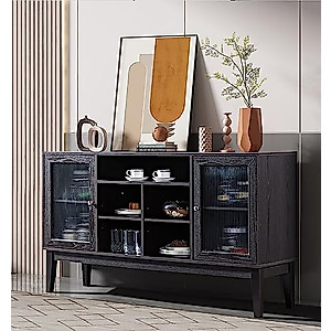 Mixcept Wood 60” Sideboard Buffet Table Storage Cabinet Console Table with 2 Doors and Adjustable Shelves, Cupboard Kitchen Sideboard for Kitchen Dining Room, Espresso