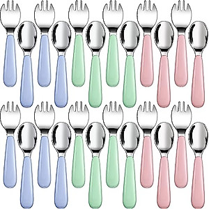 Therwen 30 Pieces Toddler Utensils Kids Silverware Set Toddler Forks and Spoons Stainless Steel Children Flatware Designed for Self Feeding Set