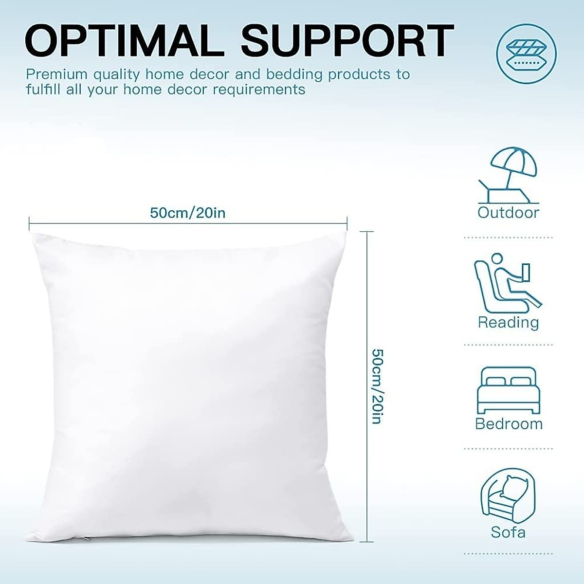 OTOSTAR 20x20 Inch Throw Pillow Inserts Set of 4 Premium Bedding Pillow Inserts Square Indoor Decorative Throw Pillows Form Pillow Stuffer for Couch Bed Sofa Sham Cushion Pillow Filler (White 20x20)