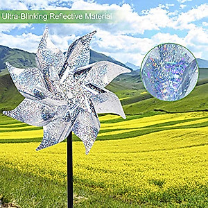 Hausse 10 Pack Reflective Pinwheels with Stakes, Extra Sparkly Pinwheel for Garden Decor, Bird Devices Deterrent to Scare Birds Away from Yard Patio Farm