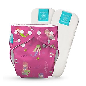 Fleece Reusable and Washable Cloth Diaper System, 1 Diaper and 2 Inserts, Mermaid Zoe, One Size