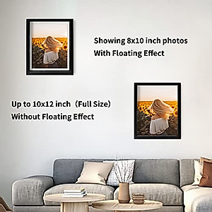 WIFTREY Black 8x10 Floating Picture Frame 2 Pack, Double Glass Distressed Floating Photo Frame for Tabletop or Wall Mount, Displays Photo up to 10x12