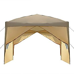 10x10 Pop Up Tent with Two Doors & Two Windows Practical Waterproof Right-Angle Folding Tent with Carry Bag Khaki