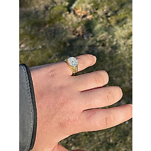 Iced CZ Nugget Ring - Men's 14k Gold Over Real 925 Sterling Silver Ring - Micropave Baguette Ring - Pinky Or Any Other Finger Ring (11)