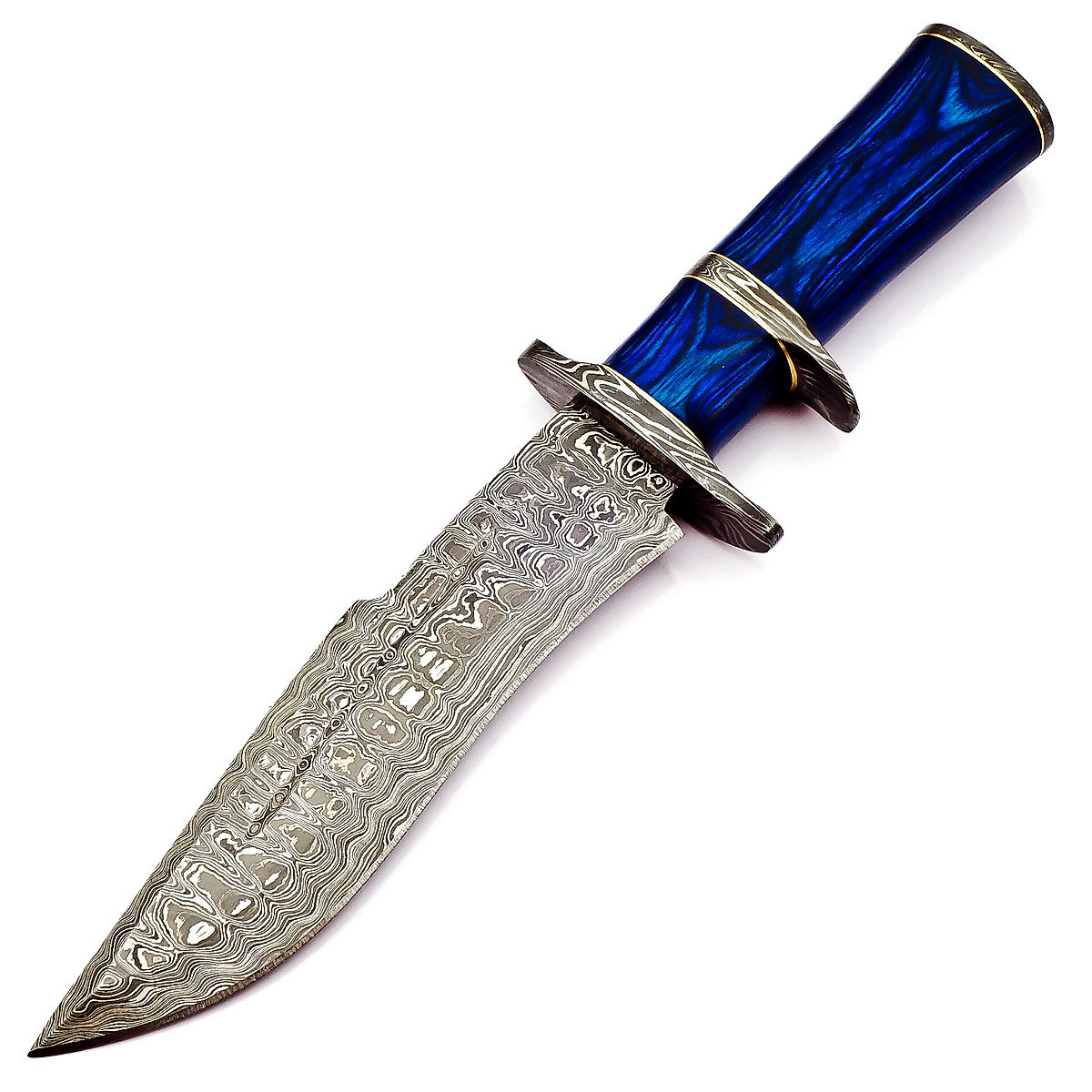 Skokie Knives Custom Damascus Steel Hunting Knife Blue Pakka Wood Handle-Handmade Premium Quality Edge Fixed Blade–Multipurpose–Ideal for Survival Camping Hiking Outdoor Every Day Carry Professional