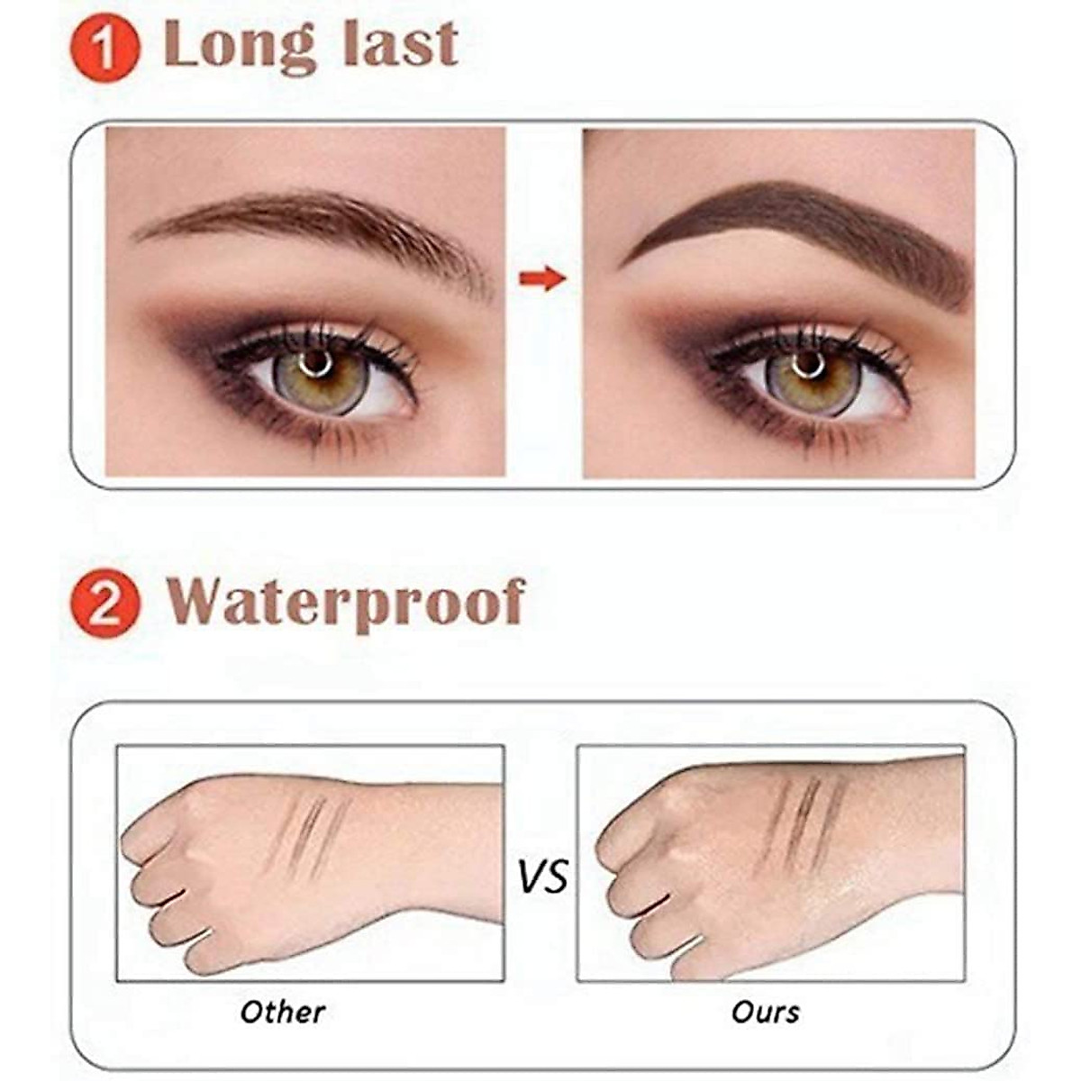 Waterproof Eyebrow Pen Microblading Eyebrow Pen Makeup with a Micro-Fork Tip Liquid Eyebrow Pencil (2#Brown)