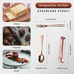 Cunhill 24 Pcs Charcuterie Accessories Mini Cocktail Tongs Small Serving Spoons and Appetizer Forks Stainless Steel Tongs Charcuterie Utensils for Valentine's Day Party(Rose Gold, Vivid Sharp Spoon)