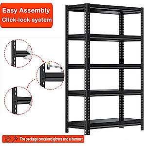 POOUPHV 72" H Garage Shelving Heavy Duty Storage Shelves Loads 2000LBS,Adjustable 5 Tier Garage Storage Shelves Rack Shelf for Basement, Pantry, Warehouse, Kitchen, 72" H x 31.5" W x 15.7" D, Black