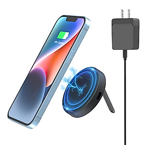 Magnetic Wireless Charger for iPhone - MGG Mag-Safe Charger for iPhone 14/14 pro/14 plus/14 pro max/13 pro max/12 pro max, Magnet Charger Pad for AirPods 3/2/Pro with Kickstand, Mag Charger, Black