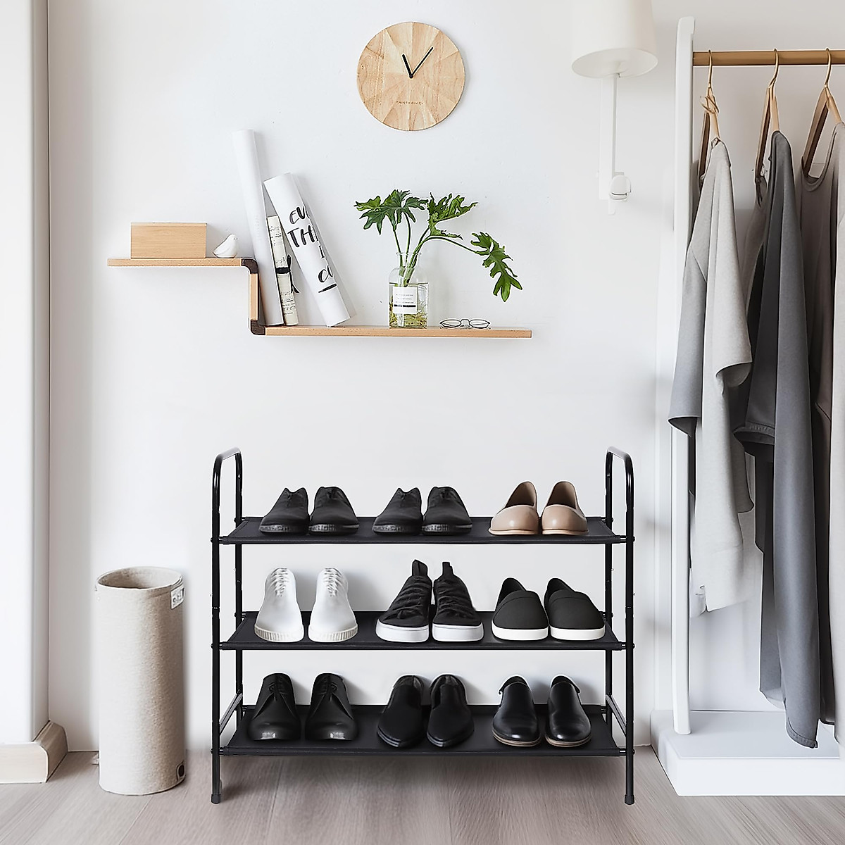 MAX Houser 3 Tier Free Standing Shoe Rack, Shoe Organizer for Closet,Metal Shoe Storage Shelf for 9-12 Pairs of Shoes, Easy to Assemble, Entryway, Bedroom, Black