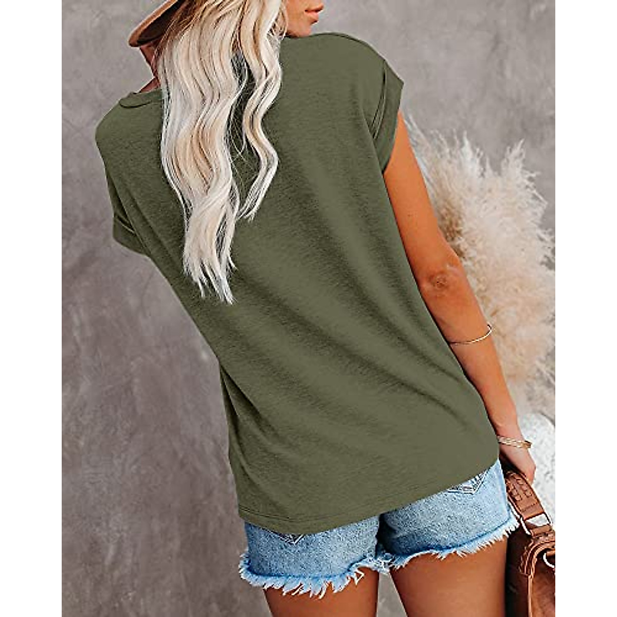 Women's Summer Casual Tops Cuffed Short Sleeve Oversized T Shirts Loose Fit Blouses