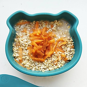 TUM TUM Suction Bowl for Baby, Toddler Bowl with Lid & Spoon, for Babies & Toddlers 6 Months+, BPA Free Silicone Baby Feeding Set, Microwave/Dishwasher/Freezer Safe, Boris Bear, Blue