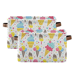 ALAZA Polka Dots Ice Cream Foldable Storage Box Storage Basket Organizer Bins with Handles for Shelf Closet Living Room Bedroom Home Office 1 Pack