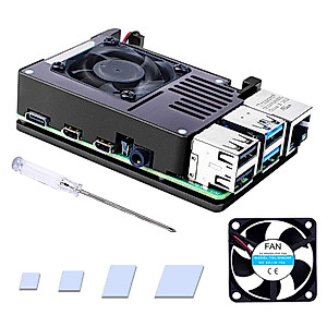 Smraza Case for Raspberry Pi 4, Metal Case for Raspberry Pi 4 Model B with Cooling Fan 35MM, Case Aluminum Alloy Enclosure with 4 PCS Heatsinks Pillar Thermal Adhesive Black (RPI Board Not Included)