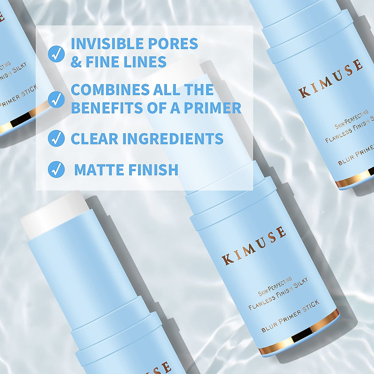 KIMUSE Primer Face Makeup Blur Primer Stick, Lightweight, Smooths, Long-Lasting, Minimize Pores, Flawless Finish, Face Primer for All Skin Types