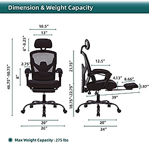 JHK Ergonomic Home Office Mesh Chair, Solid Black