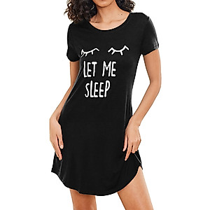 HOTOUCH Womens Night Sleepwear Short Sleeve Lightweight Knee Length Loose Fit Nightgown_Nightshirt A-Black, Large