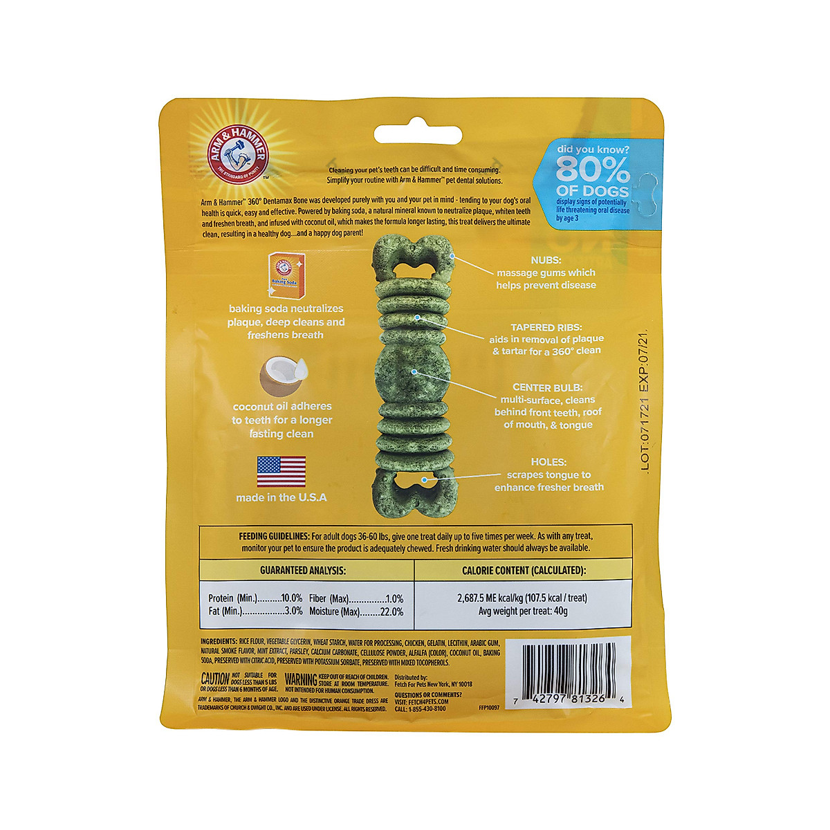 Arm & Hammer for Pets Fresh Spectrum 360 Degree Dentamax Bone, Medium/Large - 7 pcs | Arm and Hammer Baking Soda Dog Dental Bone Chew Treat | Dental Treats for Dogs, Chew Bone for Dogs