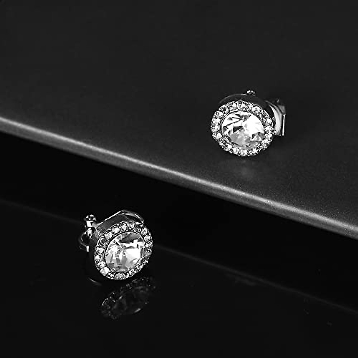 Thunaraz Elegant Clip on Earrings for Women Crystal Teardrop Wedding Earrings Clip on Rhinestone Formal Chandelier Dangle Earrings for Brides Bridesmaids Silver Round