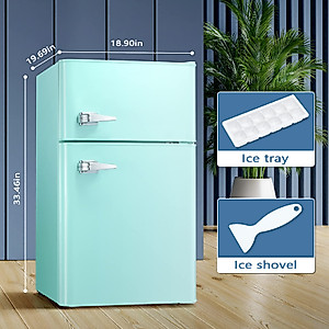 Antarctic Star Mini Fridge 3.1Cu.Ft Compact Refrigerator 2-Doors Freezer Low Noise Defrost Storage of Beverages Vegetables Fruits Kitchen Living Room Office Dormitory Green