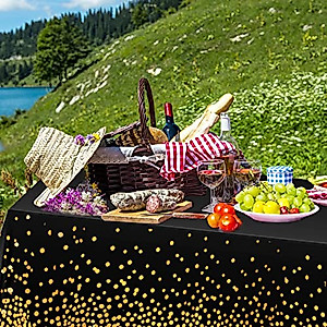 8 Pack Disposable Tablecloth 54" X 108" Rectangular Table Cover Gold Dot Black Table Cloths Waterproof Parties Tablecloths for Indoor or Outdoor Events, BBQ, Party, Wedding, Graduation, Thanksgiving