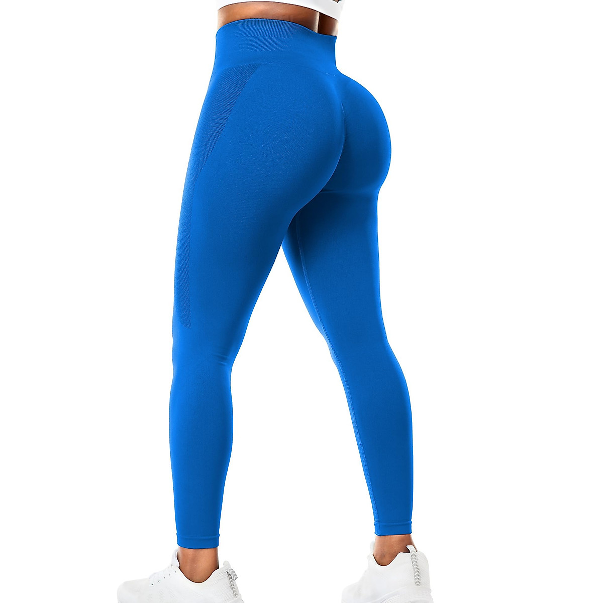 VOYJOY Athletic Workout Scrunch Leggings for Women High Waist Seamless Gym Pants Tummy Control Amplify Tights Deep Blue S