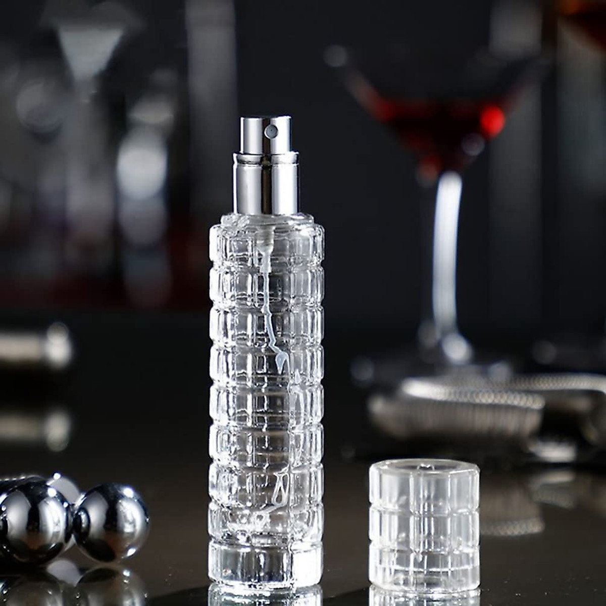 Operitacx Cocktail Atomizer Vintage Glass Spray Bottles Cocktail Sprayer Bar Vermouth Spritzer Olive Oil Mister Bottle Refillable Perfume Sprayer for Home Kitchen Bar 30ml Portable