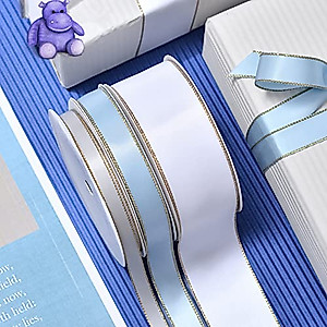VIVIQUEN White Double Faced Satin Ribbon with Gold Edge, 1” Polyester Continuous Ribbon -25 Yards,Wide Ribbon for Gift Wrapping,Wedding,Bows Bouquet,Floral Arrangement and Craft