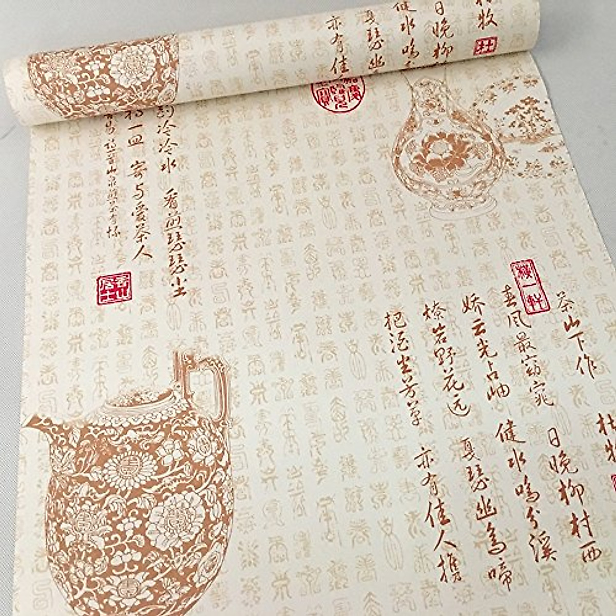 SimpleLife4U Chinese Style Tea Art Furniture Paper Self-Adhesive Calligraphy Shelf Liner Bookcase Locker Decor Sticker 17.7 Inch by 9.8 Feet