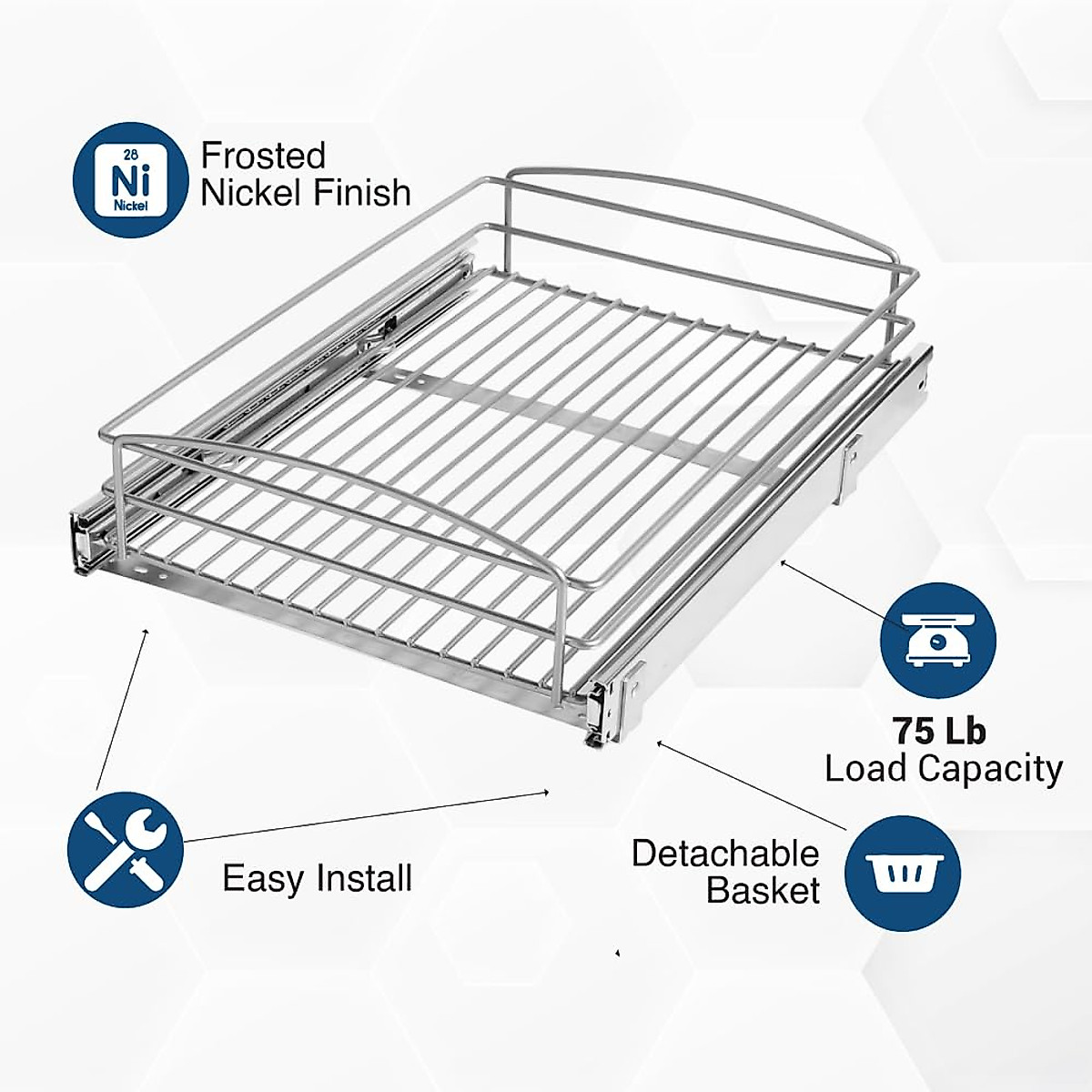 Knape & Vogt RS-MUB-14-FN 5 in. H x 15 in. W x 20 in. D Multi-Use Basket Silver Pull Out Cabinet Organizer, Frosted Nickel