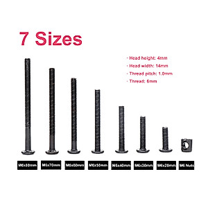 cSeao 100pcs M6 Baby Bed Crib Screws Black Hex Socket Cap Barrel Screws to Build Crib Furniture Chairs Cot, 20/30/40/50/60/70/80mm