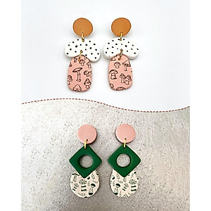 Puocaon Fall Clay Silk Screen - 6 Pcs Reusable Silk Screen Stencils for Polymer Clay Jewelry, Mushroom Boho Hand-Painted Clay Silk Screen Stencils for Jewelry Earrings Making, Mystic Clay Silk Screen