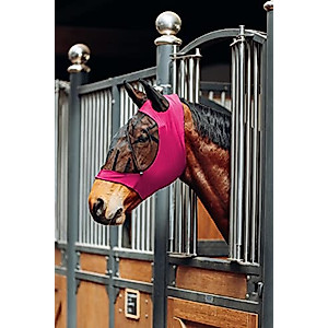 Horze Soft Stretch Breathable Lycra Mesh Insect Fly Mask with Ear Protection - Pink - Cob
