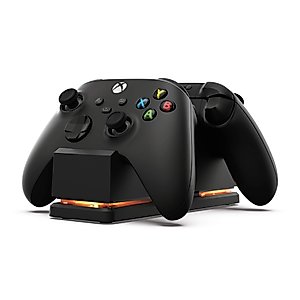 PowerA Dual Charging Station for Xbox X|S and Xbox One Wireless Controllers, 1 x Dual Controller Dock for Snap-Down Charging with LED colour Changing Indicator, 2 x Rechargeable Battery Packs - Black