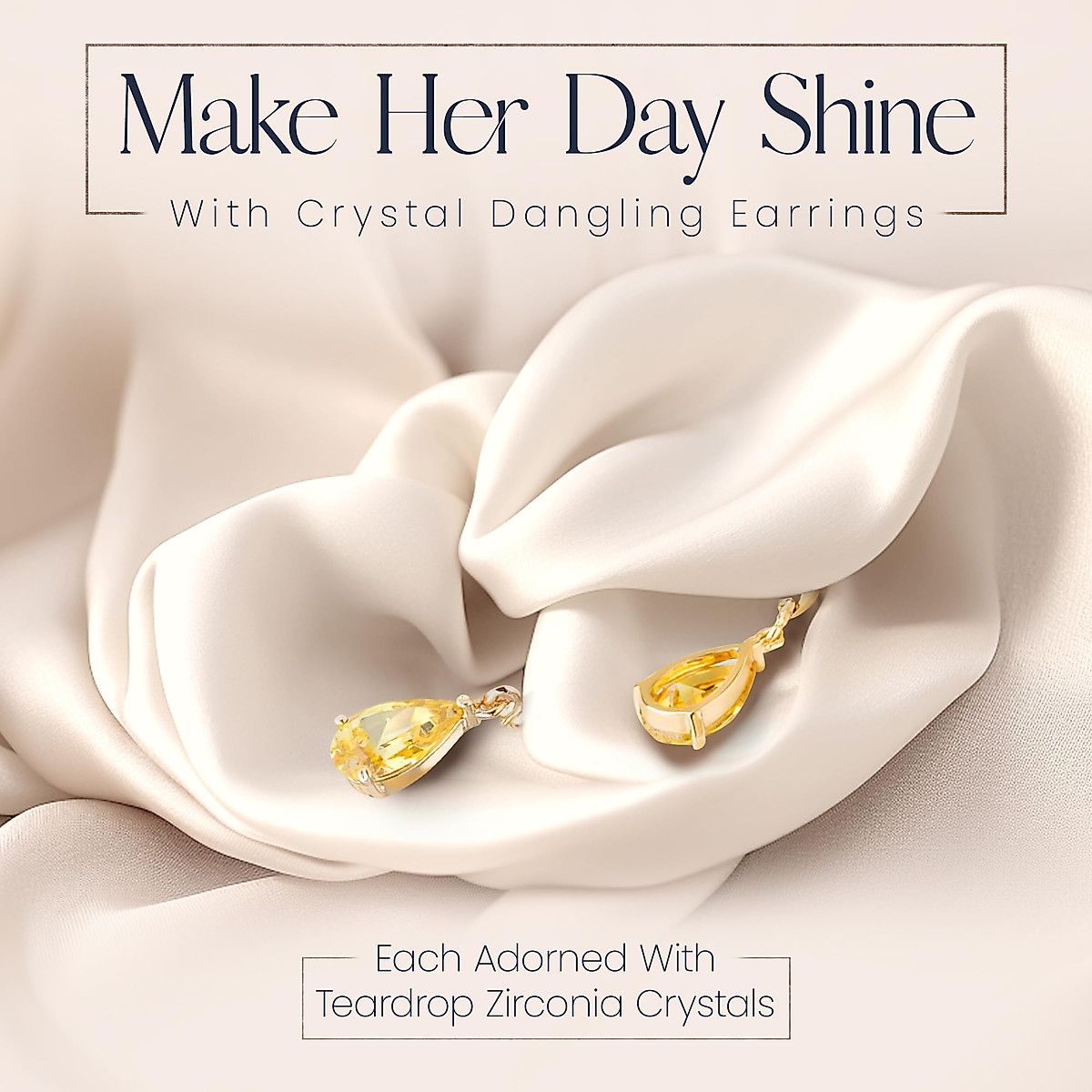 Crystalline Azuria Teardrops Dangle Earrings with Yellow Simulated Citrine Zirconia Crystals 18K Gold Plated for Women
