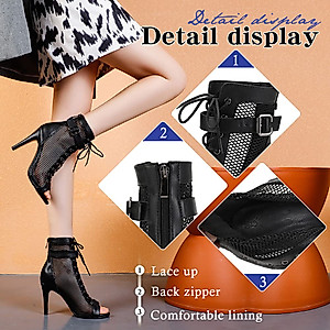 VCIXXVCE Women's Dance Heel Booties High Heels Black Peep Toe Ballroom Heels 4 Inch Dance Shoes Latin Salsa Zipper Dancing Shoes, 8 US
