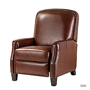 HULALA HOME Genuine Leather Recliner Chair, Classic and Traditional Push Back Recliner Chair for Living Room, Adjustable Leather Cigar Chair Recliner with Thickened Upholstered Seat Back, Brown