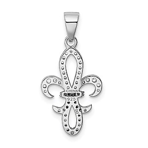 Diamond2Deal 925 Sterling Silver Rhodium-plated CZ Fleur de Lis Pendant
