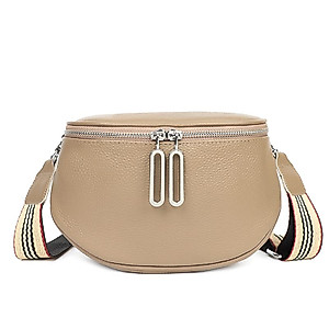 ZOSIVEB Genuine Leather Women's Crossbody Shoulder Sling Bags/Satchel Bag/Cowhide Saddle Bag/Chest Bag/Shoulder Messenger Bag (Khaki)