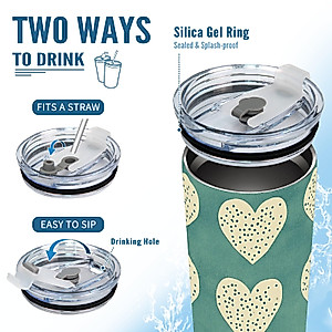 QWEUIOP 20oz Insulated Travel Coffee Mug Abstract Green Heart Pattern Stainless Steel Tumbler with Lid Double Wall Vacuum Coffee Cup For Hot and Cold Drinks14205